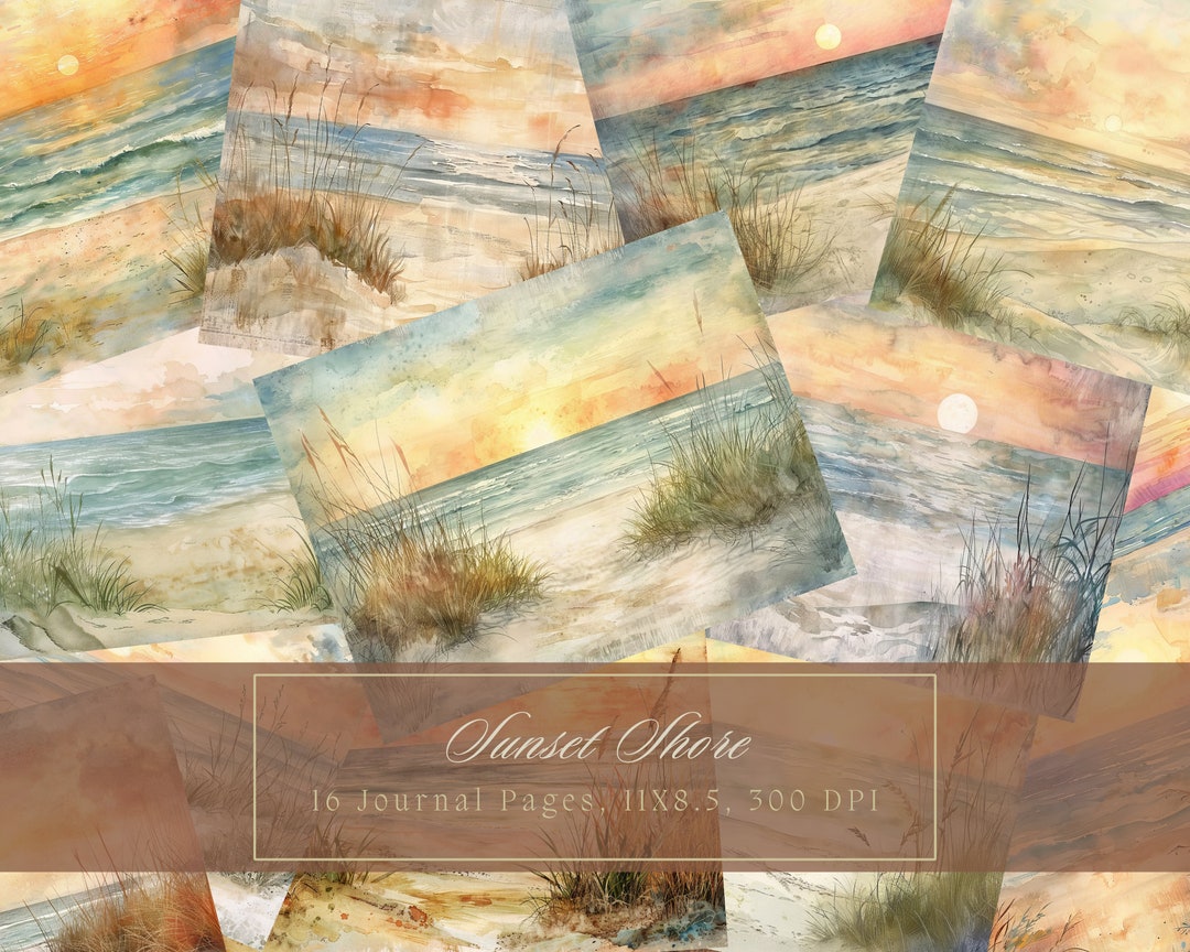 Watercolor Beach Junk Journal Kit Seascape Sunset Coastal Digital Paper ...