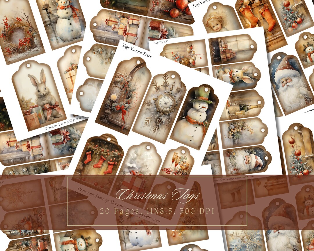 144 Christmas Tags Printable Bundle Winter Ephemera Kit Christmas ...
