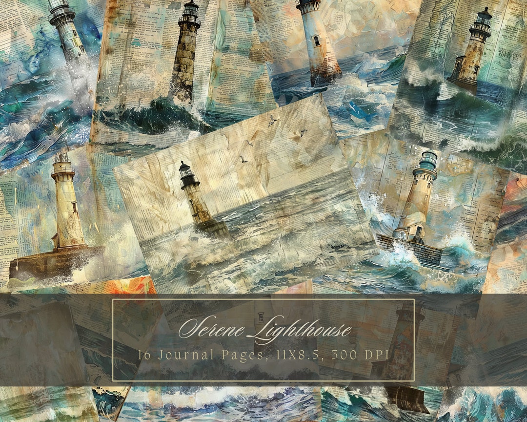 Vintage Lighthouse Junk Journal Kit Shabby Chic Ocean Journal Pages ...