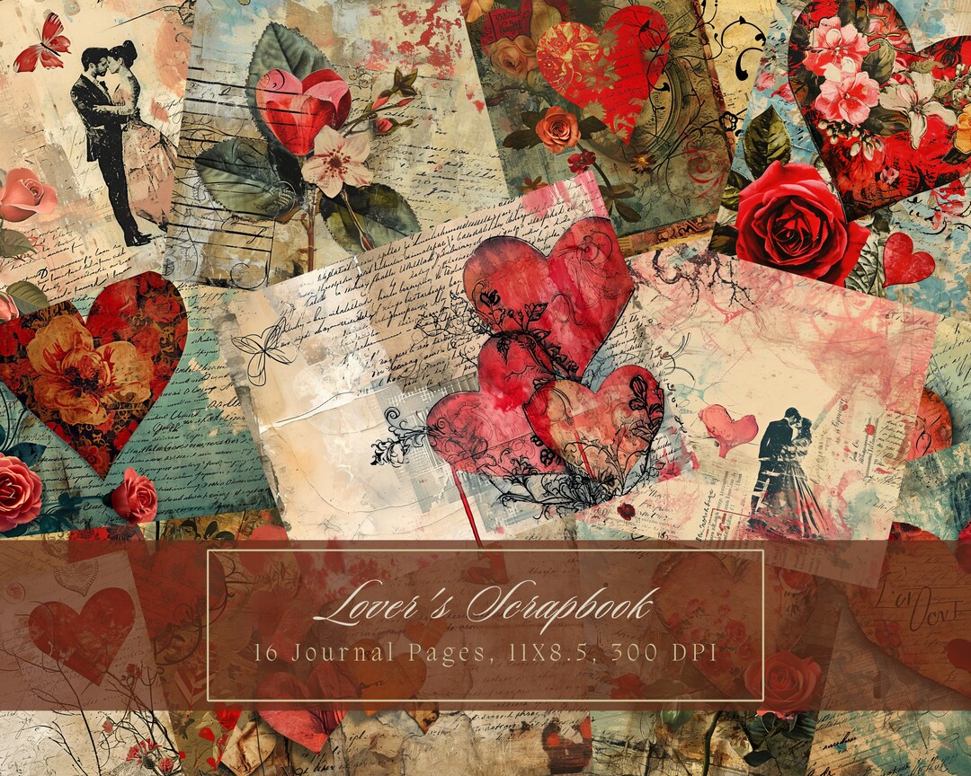 Floral Hearts Junk Journal Kit Vintage Love Letter Digital Paper for ...