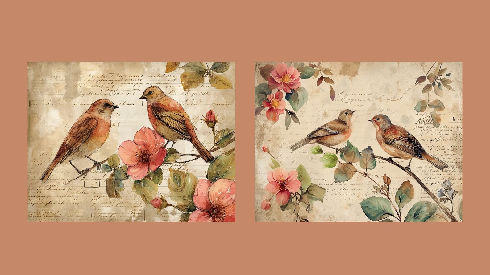 Watercolor Birds and Flowers Junk Journal Kit Vintage Ephemera Journal ...