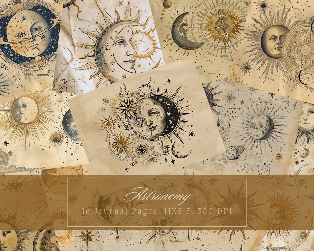 Vintage Celestial Junk Journal Kit Astronomy Printable Pages Sun and ...