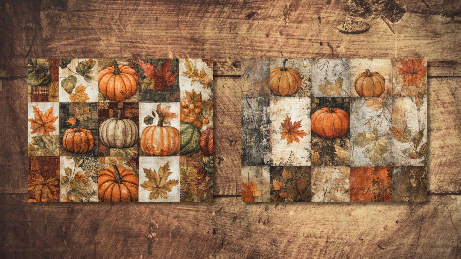 Autumn Patchwork Junk Journal Kit Pumpkin Backgrounds Dry Leaves Fall ...