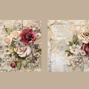 Roses Junk Journal Kit Vintage Ephemera Floral Journal Digital Paper ...