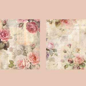 Faded Roses Junk Journal Kit Flowers Vintage Ephemera Neutral Journal ...