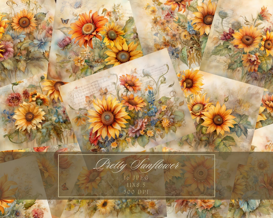 Sunflower Junk Journal Kit Vintage Ephemera Journal Sunflowers Digital ...