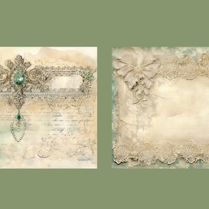 Shabby Chic Junk Journal Kit Green Vintage Lace Ephemera Collage Sheets ...
