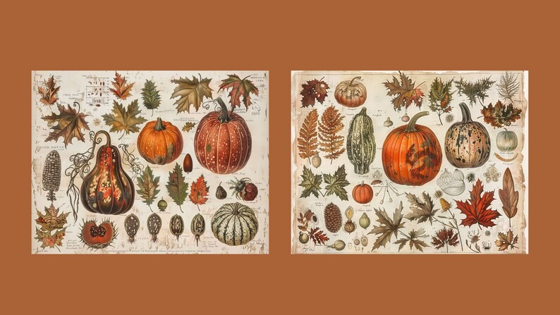Botanical Autumn Junk Journal Kit Pumpkin Collage Sheet Dry Leaves ...