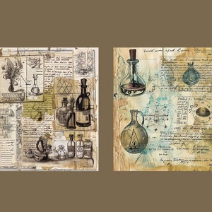 Alchemy Junk Journal Kit Apothecary Bottles Pages Watercolor Potions ...