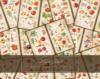 Vintage Cookbook Junk Journal, Watercolor Food Page, Cooking Digital ...