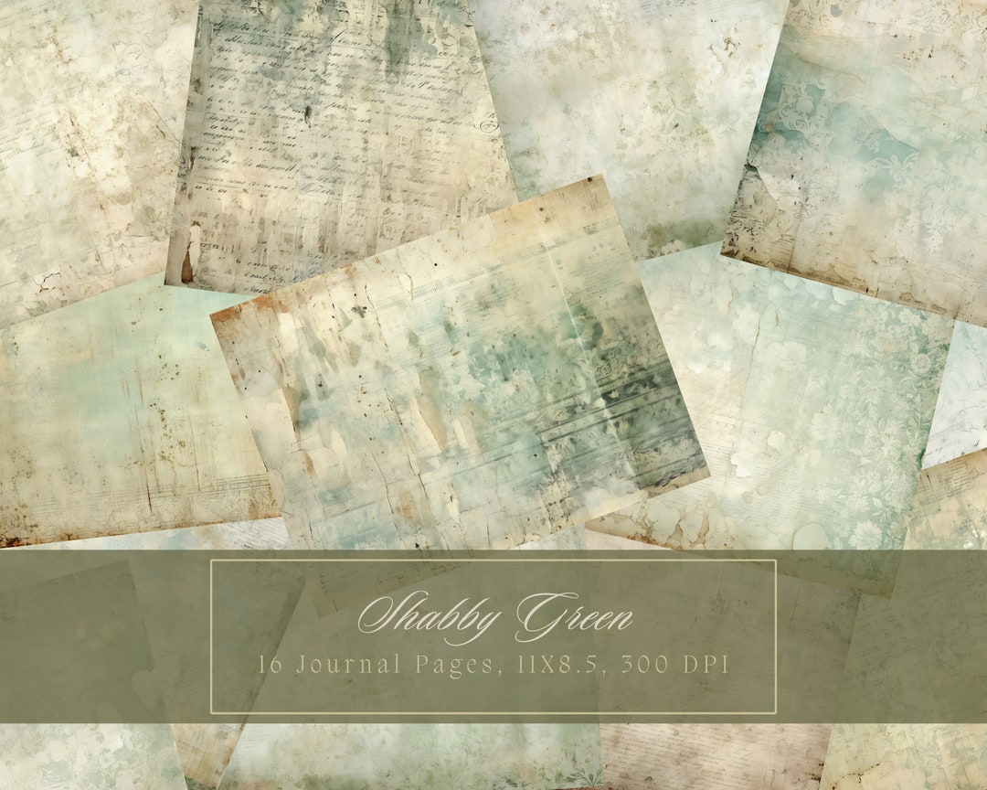 Green Vintage Paper Junk Journal Kit Digital Paper Texture Grunge ...