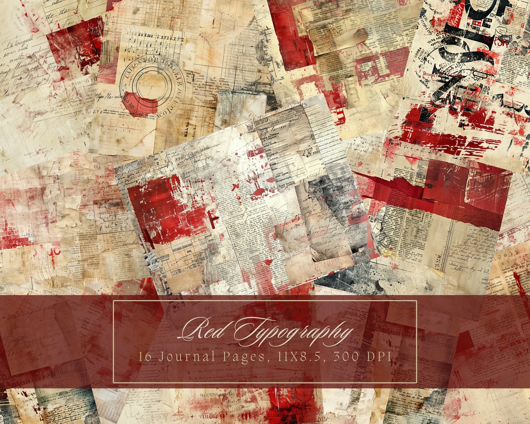 Red Collage Junk Journal Kit Burgundy Digital Paper Texture Grunge ...