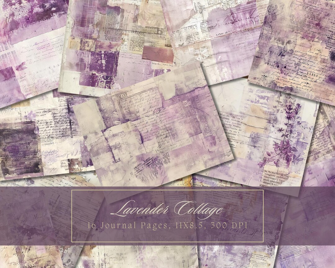 Purple Collage Junk Journal Kit Black Digital Paper Texture Grunge ...
