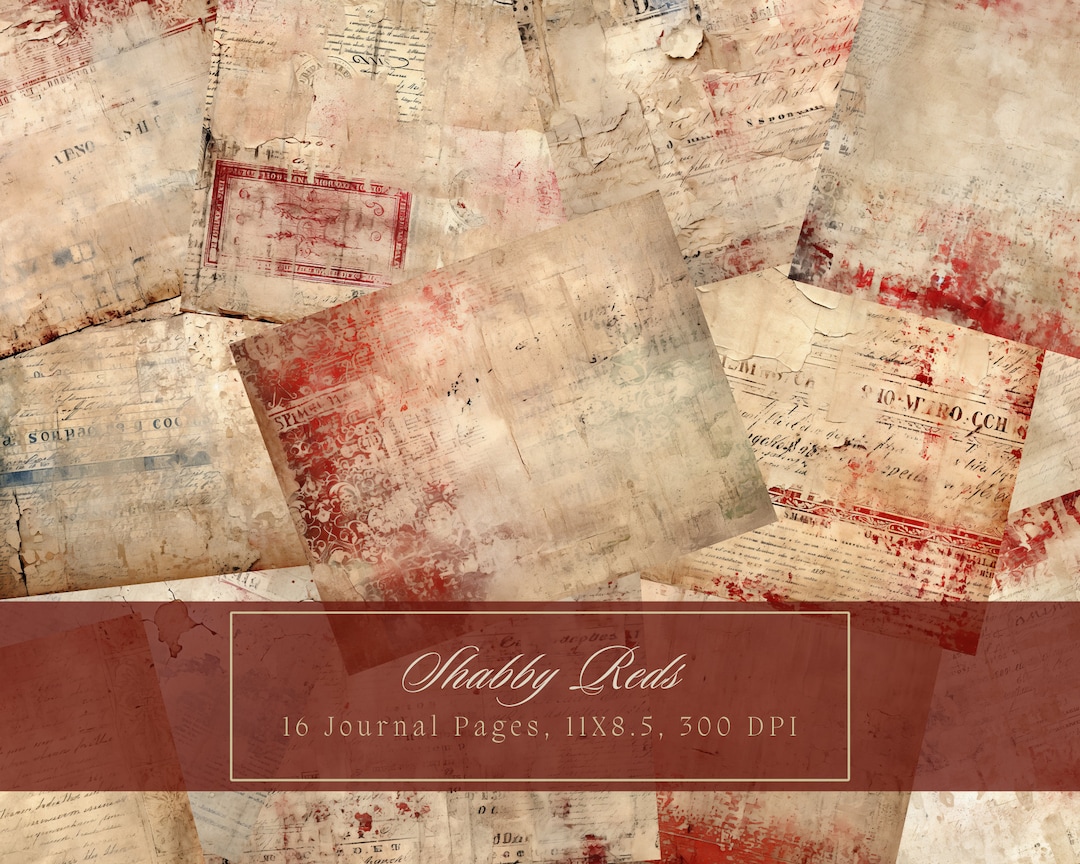 Red Vintage Paper Junk Journal Kit Digital Paper Texture Grunge Sheets ...