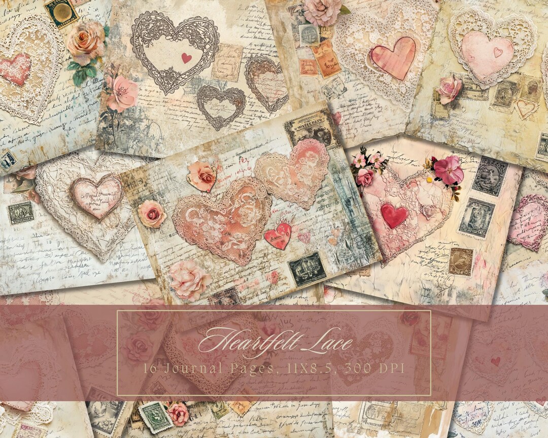 Hearts and Lace Junk Journal Kit Vintage Love Letter Digital Paper ...