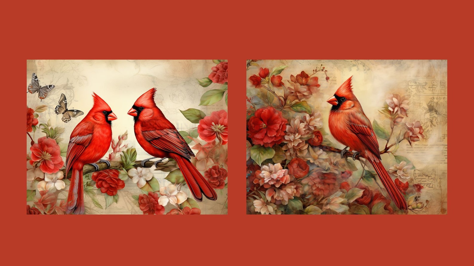 Red Cardinal Birds and Flowers Junk Journal Kit Vintage Ephemera ...