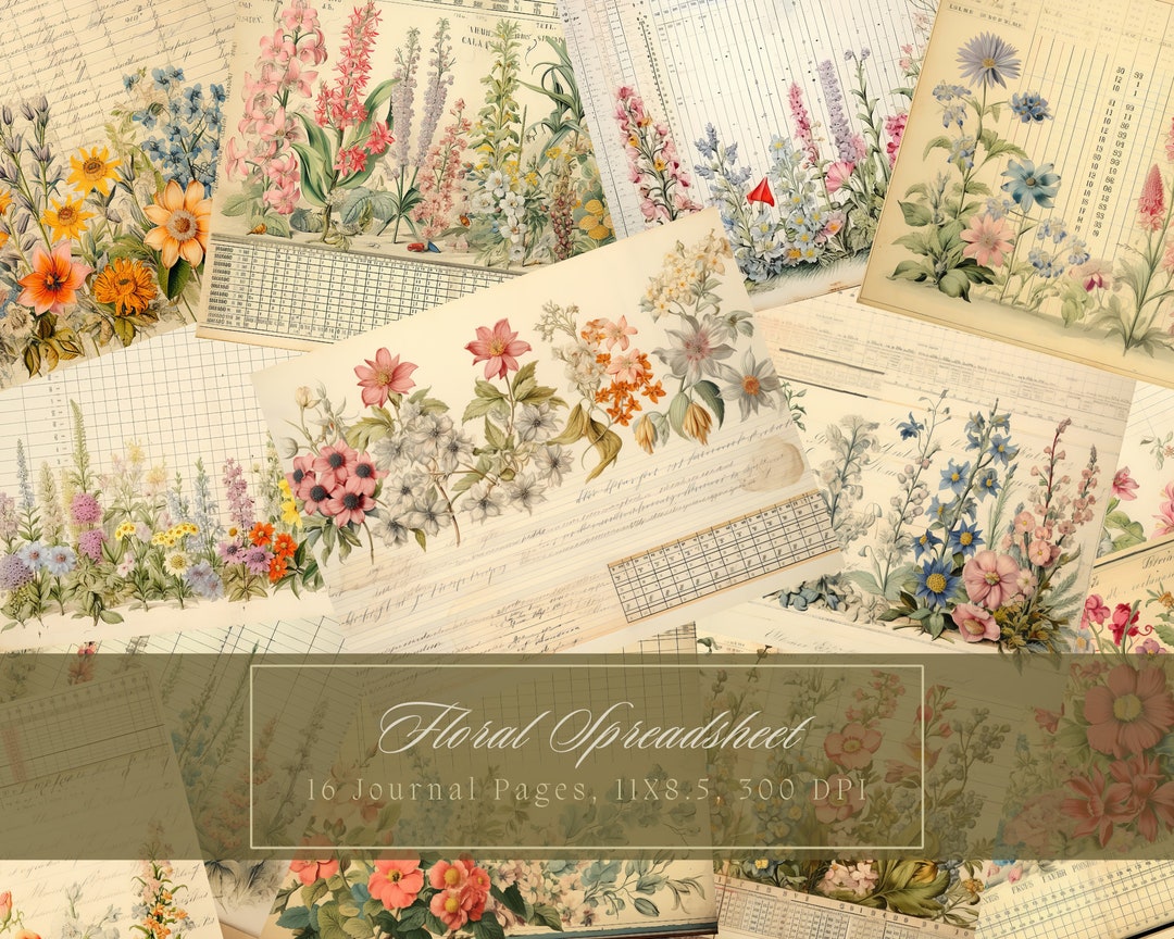 Wildflower Junk Journal Kit Floral Double Journal Pages Flower Digital ...