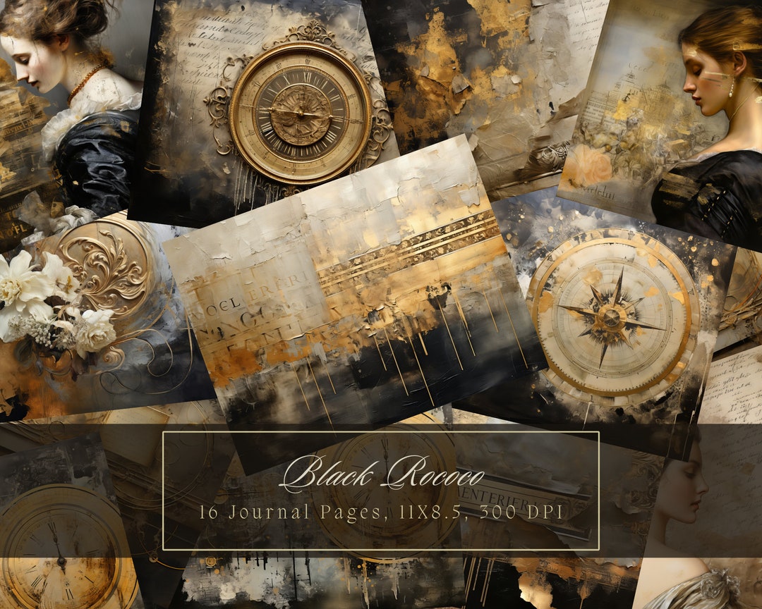 Black Rococo Junk Journal Kit Shabby Gold Antique Paper Texture Grunge ...