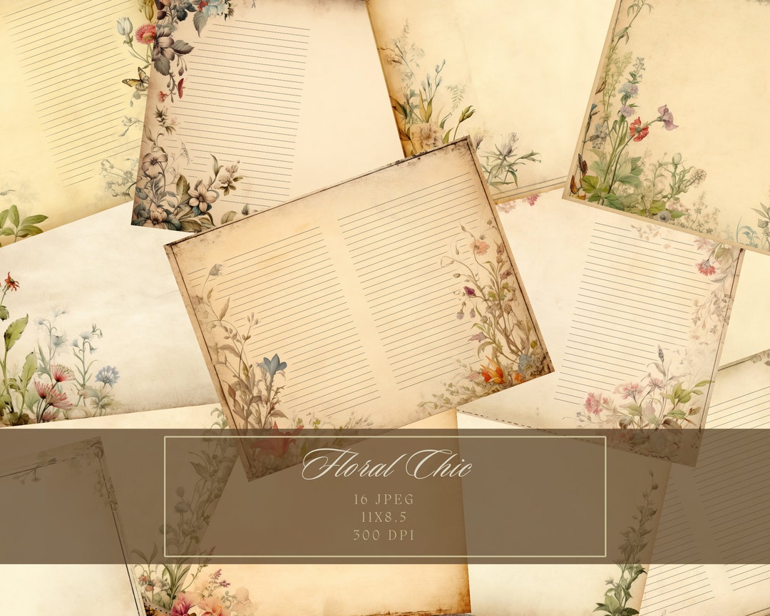 Vintage Floral Printable Junk Journal Pages Grunge Lined Paper Vintage ...