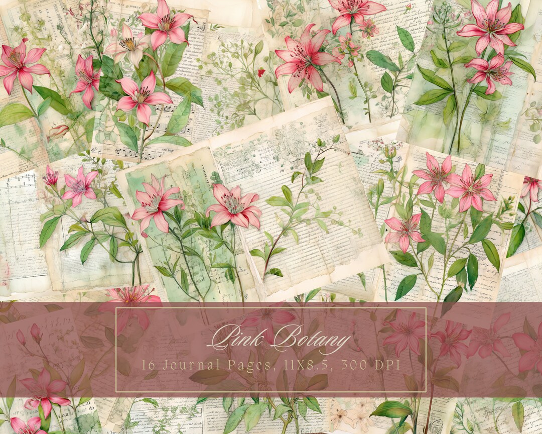 Pink Floral Journal Kit Vintage Journal Digital Paper Scrapbooking ...