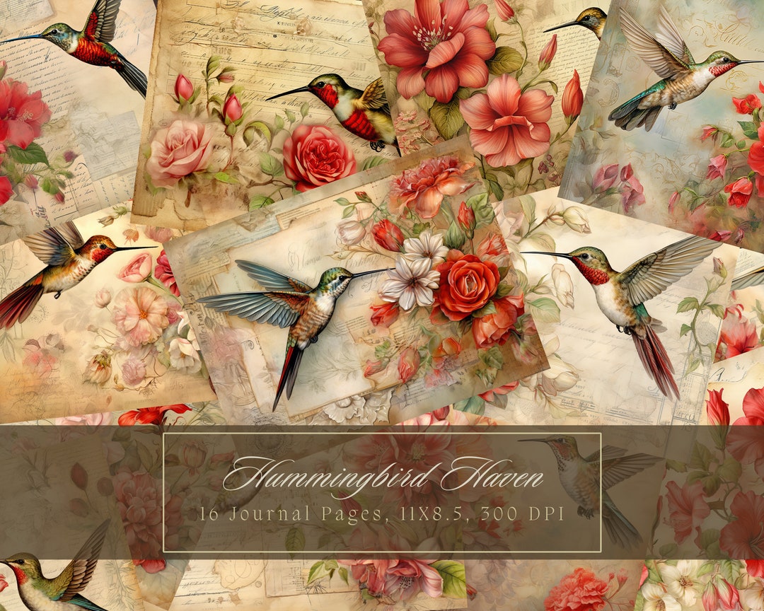 Hummingbirds and Flowers Junk Journal Kit Vintage Ephemera Journal ...