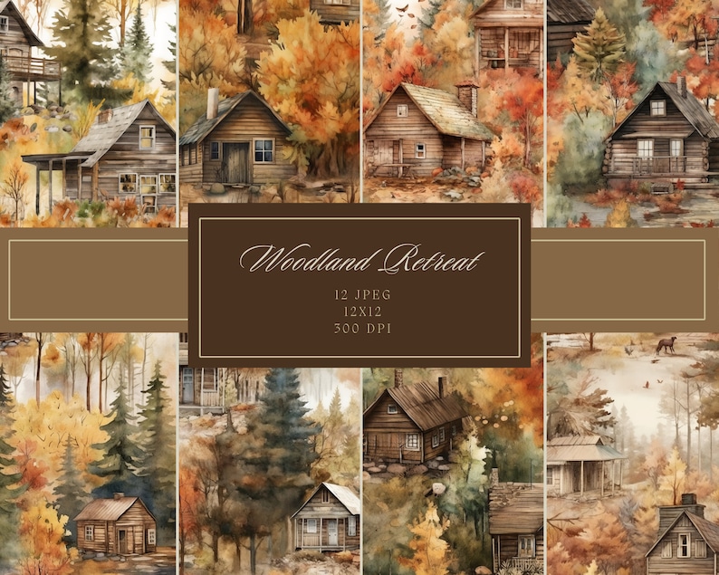 Cabin in the Woods Digital Paper Set Seamless Pattern Watercolor ...