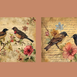 Watercolor Birds and Flowers Junk Journal Kit Vintage Ephemera Journal ...
