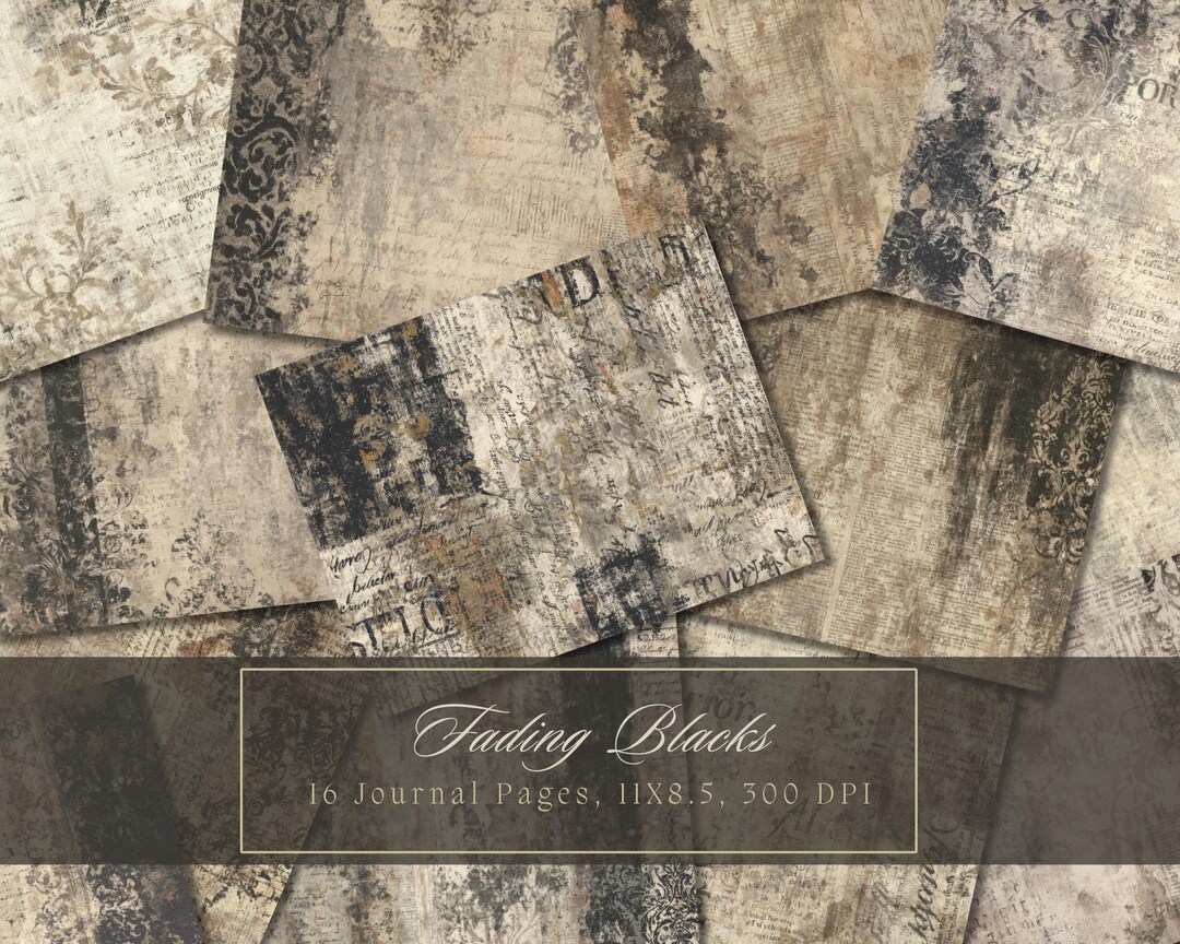 Dark Collage Junk Journal Kit Black Digital Paper Texture Grunge Sheets ...