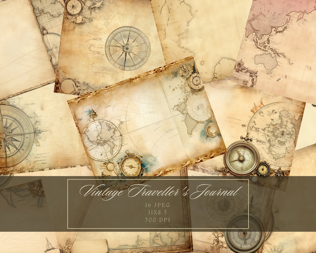 Maps and Compass Travel Printable Junk Journal Pages Grunge Paper ...