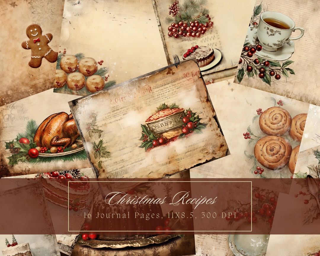 Christmas Feast Junk Journal Kit Food Pages Vintage Ephemera Recipe ...