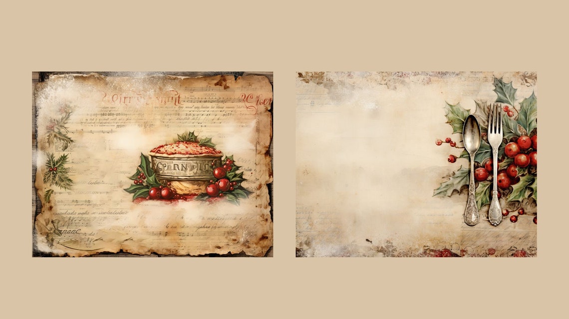 Christmas Feast Junk Journal Kit Food Pages Vintage Ephemera Recipe ...