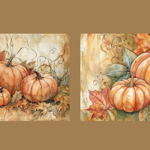 Watercolor Pumpkins Junk Journal Kit Autumn Backgrounds Fall Digital ...