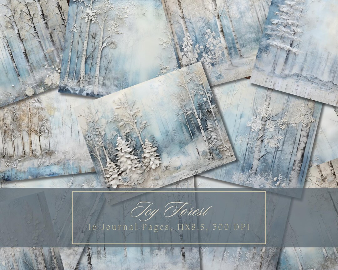 Winter Forest Junk Journal Kit Snowy Trees Background Journal Pages ...