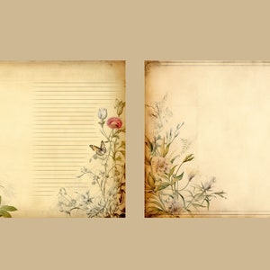 Vintage Floral Printable Junk Journal Pages Grunge Lined Paper Vintage ...