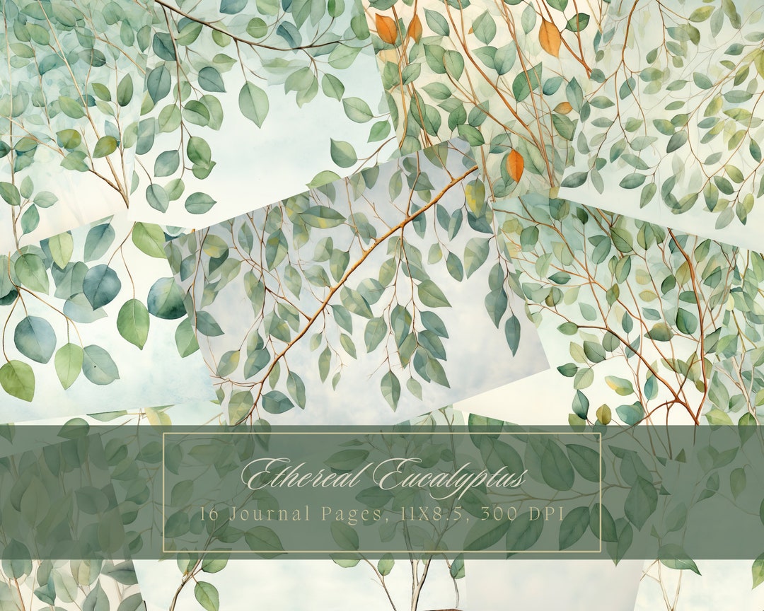 Watercolor Eucalyptus Junk Journal Kit Botanical Printable Pages Garden ...