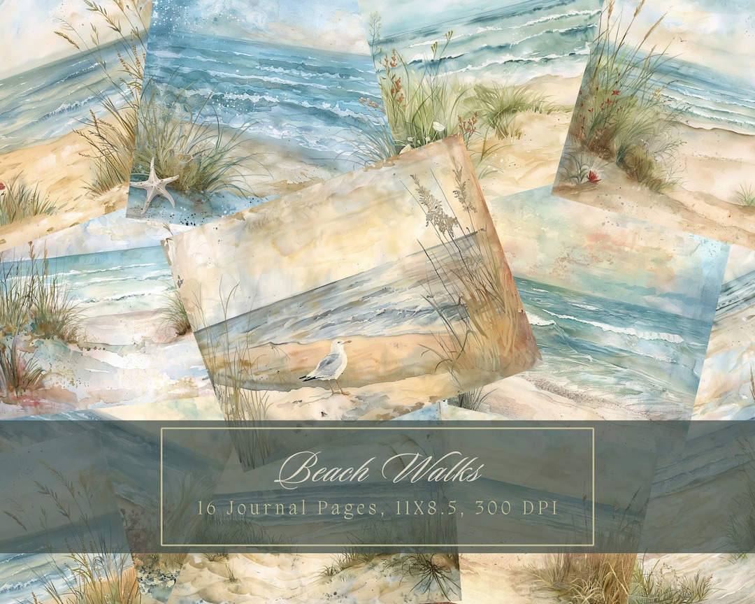 Watercolor Beach Junk Journal Kit Seascape Background Coastal Digital ...