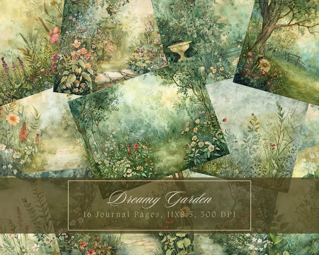 Watercolor Garden Glade Junk Journal Paper Botanical Background Journal ...