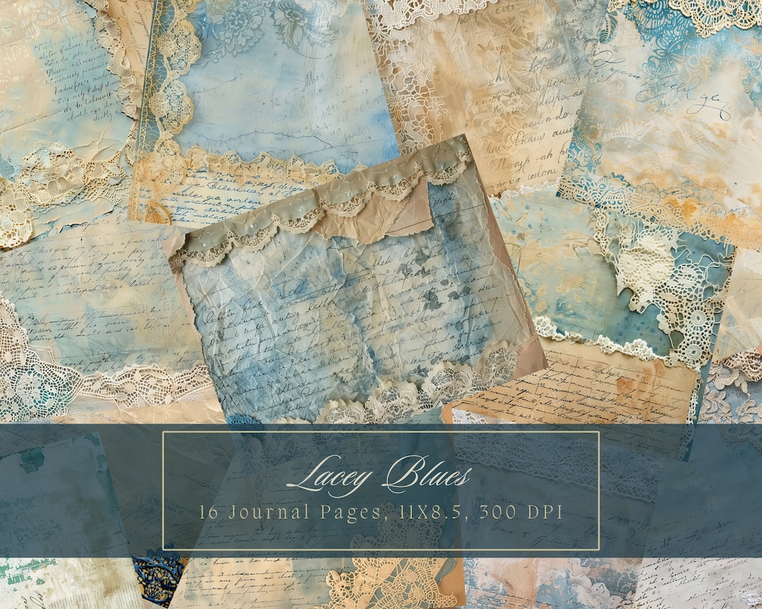 Blue Vintage Lace Junk Journal Kit Shabby Chic Collage Sheets Printable ...