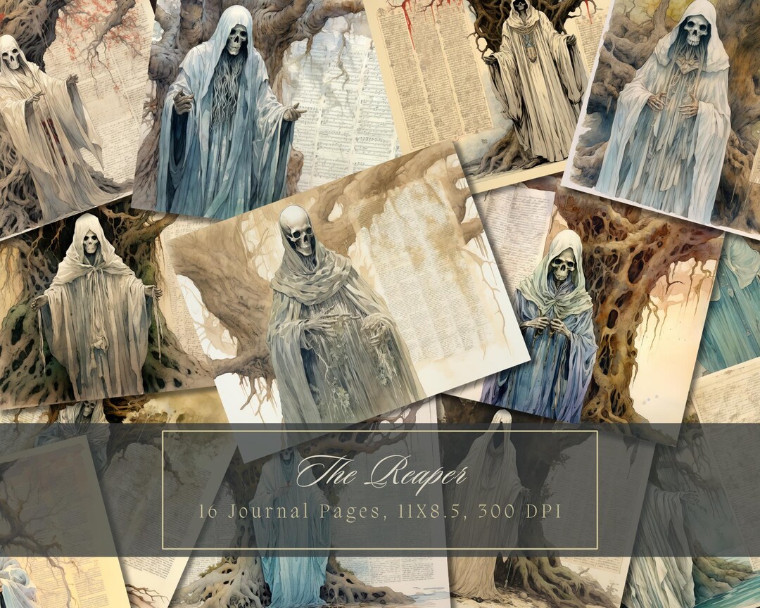 Grim Reaper Junk Journal Kit Watercolor Ghost Creepy Printable Pages ...