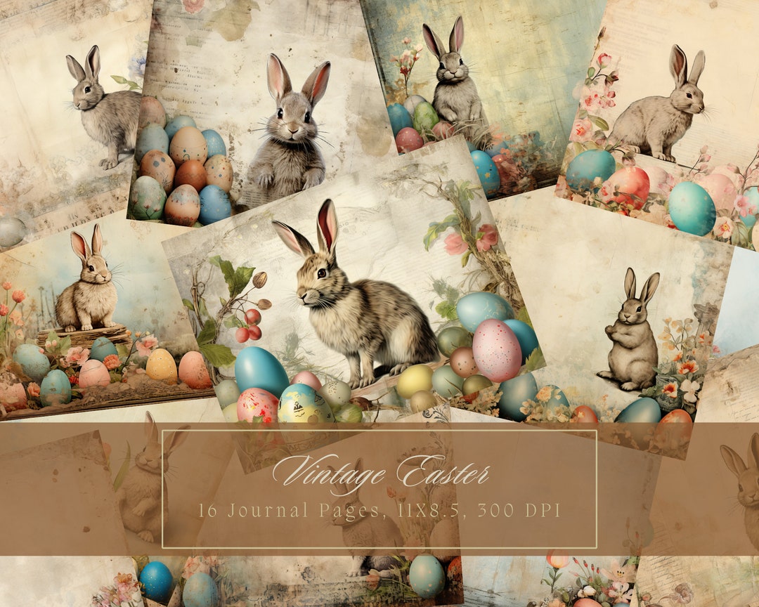 Easter Bunnies Junk Journal Kit Easter Eggs Vintage Ephemera Bunny ...