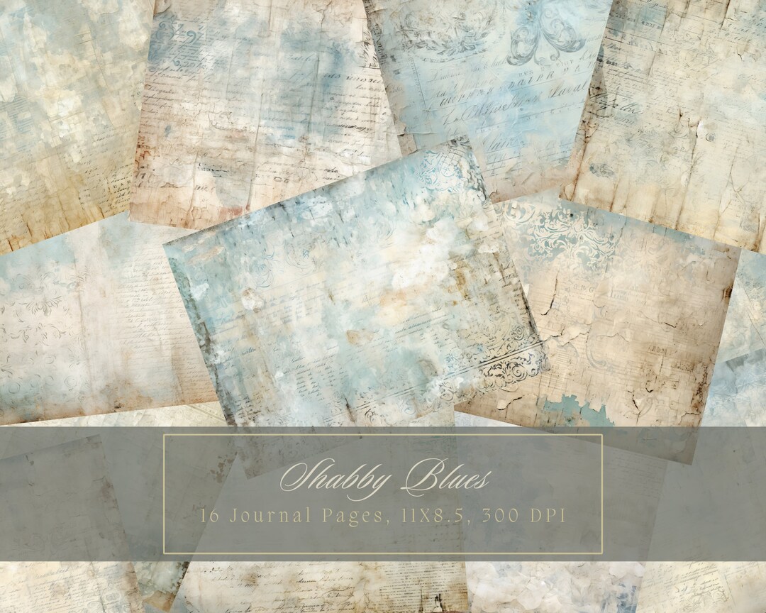 Blue Vintage Paper Junk Journal Kit Digital Paper Texture Grunge Sheets ...