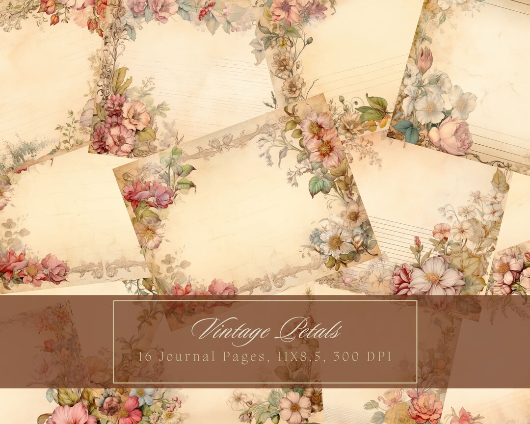 Vintage Floral Printable Junk Journal Pages Grunge Lined Paper Vintage ...