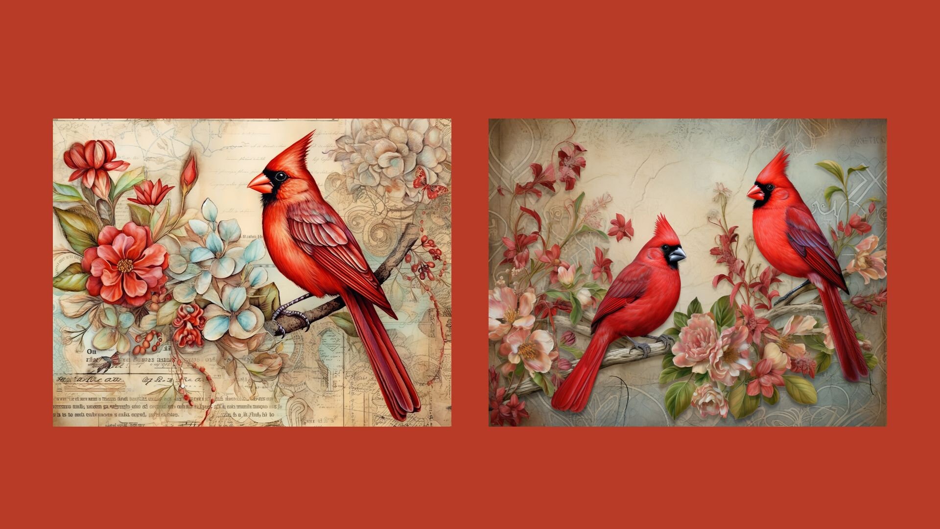 Red Cardinal Birds and Flowers Junk Journal Kit Vintage - Etsy
