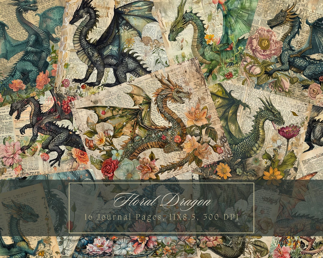 Dragon Junk Journal Kit Fantasy Journal Pages Printable Collage Sheet ...