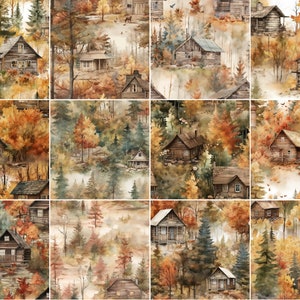 Cabin in the Woods Digital Paper Set Seamless Pattern Watercolor ...