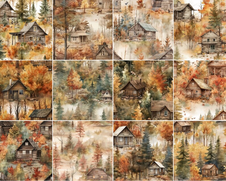 Cabin in the Woods Digital Paper Set Seamless Pattern - Etsy
