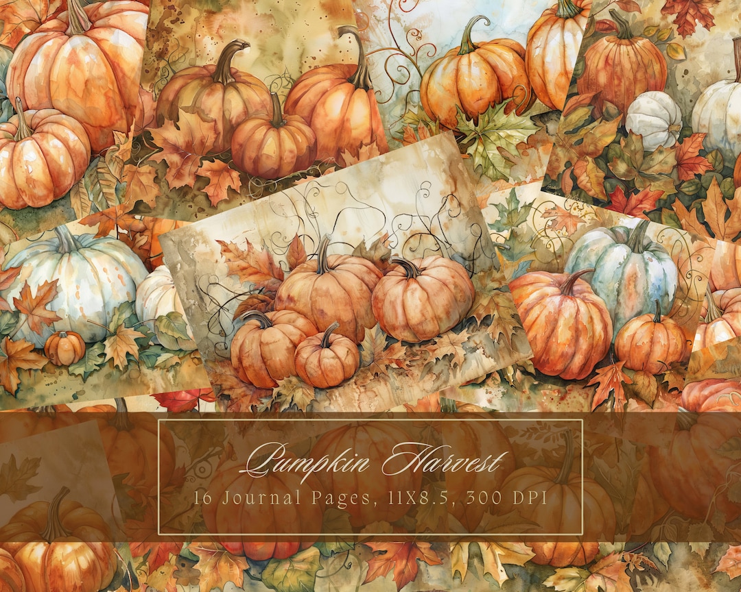 Watercolor Pumpkins Junk Journal Kit Autumn Backgrounds Fall Digital ...