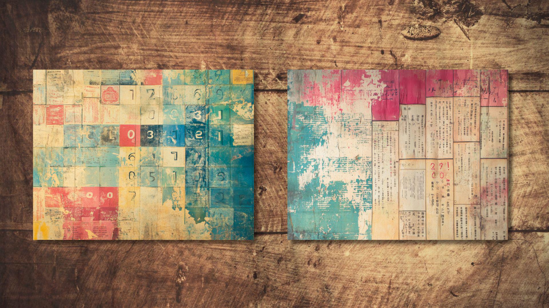 Acid Wash Collage Junk Journal Kit Numbers Printable Pages Grunge Mixed ...