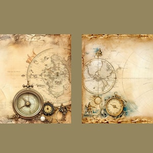 Maps and Compass Travel Printable Junk Journal Pages Grunge Paper ...