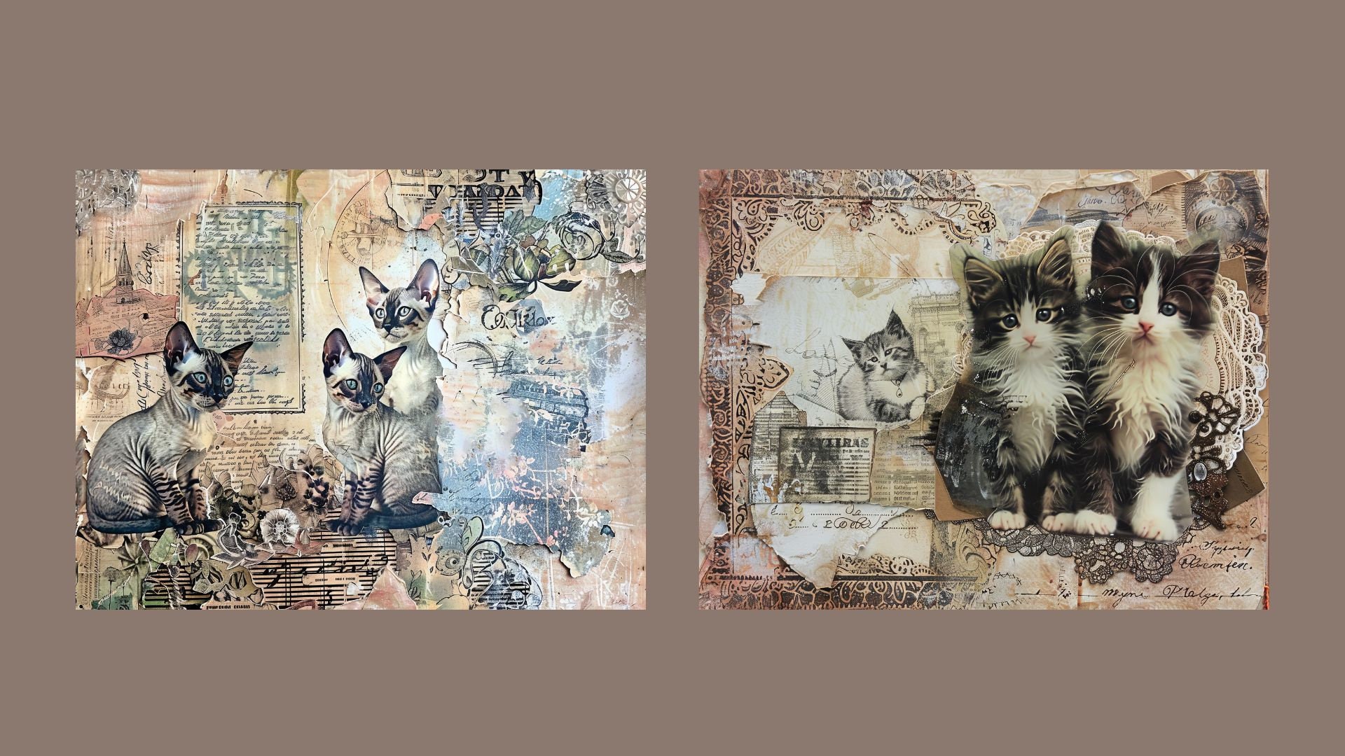 Vintage Cats Junk Journal Kit Grunge Pages Cat Digital Paper for ...
